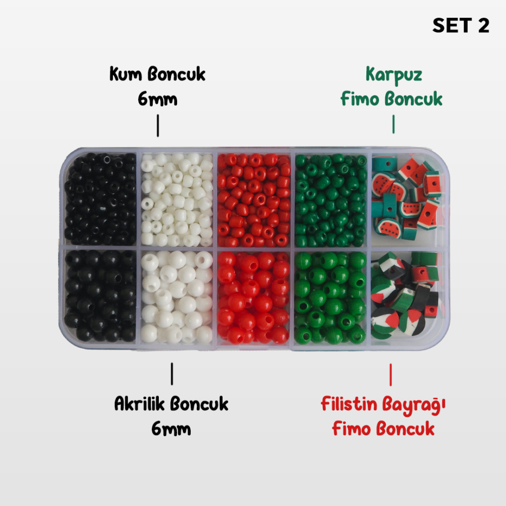 Filistin Bayrağı Figürlü Karpuzlu Boncuk Takı Seti ( 4 Farklı Set ...